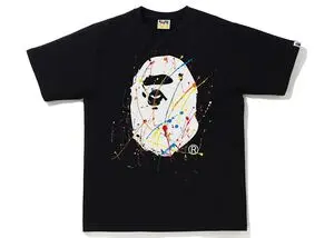 A BATHING APE Paint Splatter Ape Head Tee Shirt - Black