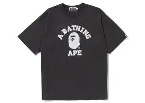 BAPE Pigment Dyed College Relaxed Fit Tee Shirt - Black