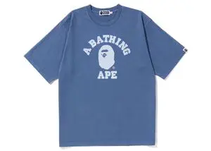 BAPE Pigment Dyed College Relaxed Fit Tee Shirt Navy Blue