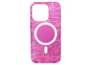 A BATHING APE Neon Camo Iphone 15 Pro Clear Case - Pink