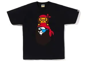 A BATHING APE Pirate Milo On Ape Head Tee Shirt - Black