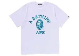 A BATHING APE Radiation Camo College Tee Shirt - White