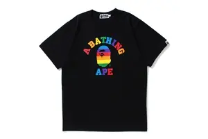 A BATHING APE Rainbow College Trim Tee Shirt - Black