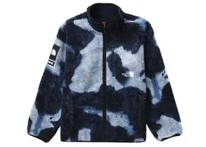 Supreme The North Face Bleached Denim Print Fleece Jacket - Indigo