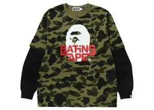 A BATHING APE 1st Camo Relaxed Fit Layered Long Sleeve Tee Shirt - Green