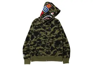 A BATHING APE 1st Camo Shark Full Zip Hoodie - Green