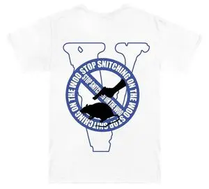 POP SMOKE X Vlone Stop Snitching T-shirt - White/blue