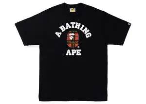 A BATHING APE Logo Check College Tee Shirt - Black/red