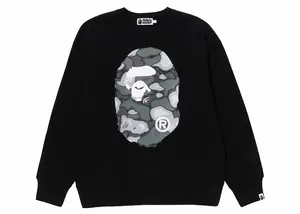 A BATHING APE Liquid Camo Ape Head Relaxed Fit Crewneck Sweatshirt - Black