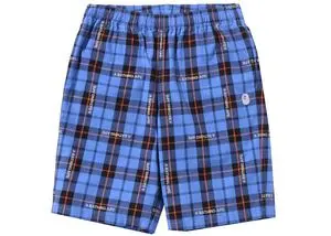 A BATHING APE Logo Check Shorts - Blue