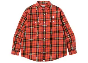 A BATHING APE Logo Check Loose Fit Shirt - Red