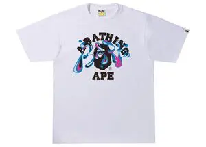 A BATHING APE Marble Camo Liquid College Tee Shirt - White