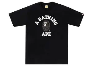 A BATHING APE Layered Line Camo College Tee Shirt - Black