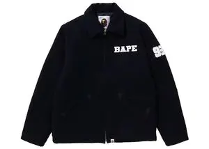 A BATHING APE Melton Zip Jacket - Navy Blue