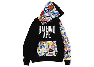 A BATHING APE Camo Nyc Logo Shark Full Zip Hoodie - Black