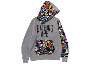 A BATHING APE Camo Nyc Logo Shark Full Zip Hoodie - Grey