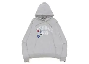 A BATHING APE Badge Motif Loose Fit Pullover Hoodie - Gray