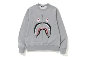 A BATHING APE Applique Metal Zip Shark Crewneck - Grey