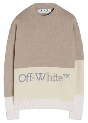 Off-White Colour Block Knitted Crewneck Sweatshirt - Beige Natural White