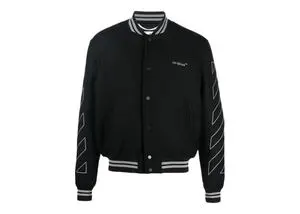 Off-White Diagonal Outline Logoembroidered Wool Varsity Jacket