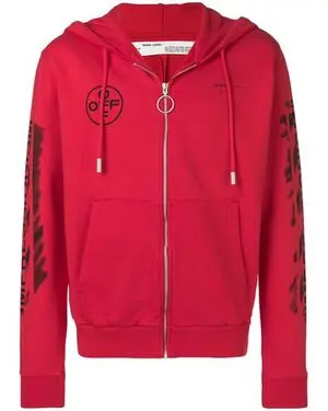Off-White Diag Stencil Zip-up Hoodie - Red/black