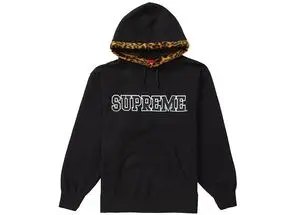 Supreme Leopard Trim Hooded Sweatshirt - Black
