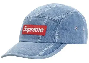 Supreme Logo Stripe Jacquard Denim Camp Cap - Blue