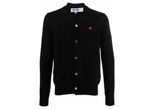 Play Comme Des Garcon Fine Knit Wool Cardigan - Black/red