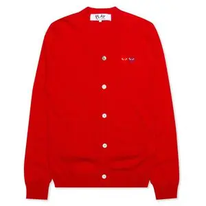 Play Comme Des Garcon Double Heart Cardigan Sweater - Red