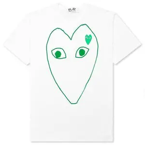 Play Comme Des Garcon Green Emblem Outline T-shirt - White