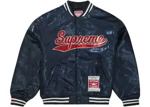 Supreme Supreme Mitchell & Ness Sequin Varsity Jacket Navy Blue