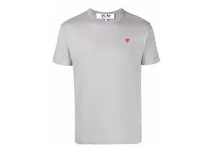 Play Comme Des Garcon Logo Patch Shortsleeve Tee Shirt - Grey/red
