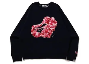 A BATHING APE Abc Camo Patch Loose Fit Crewneck Sweatshirt - Navy/pink
