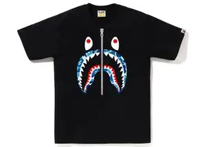 A BATHING APE Abc Camo Shark Silver Zip T-shirt Black - Black/blue