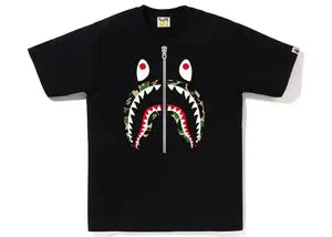 A BATHING APE Abc Camo Shark Silver Zip T-shirt Black - Black/green