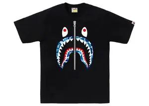 A BATHING APE Abc Camo Shark Tee Shirt - Black/blue/silver