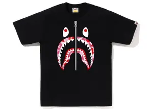 A BATHING APE Abc Camo Shark Silver Zip T-shirt Black - Black/pink