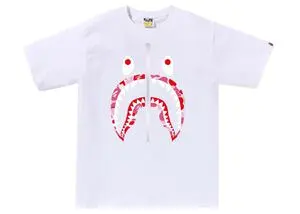 A BATHING APE Abc Camo Shark Tee Shirt - White/pink/silver