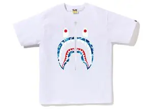 A BATHING APE Abc Camo Shark Silver Zip T-shirt White - White/blue