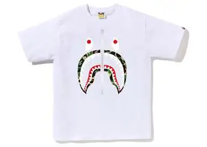 A BATHING APE Abc Camo Shark Silver Zip T-shirt White - White/green
