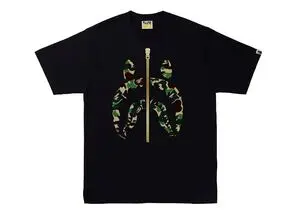 A BATHING APE Abc Camo Gold Zip Shark T-shirt Black - Black/green