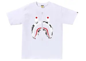 A BATHING APE Abc Camo Shark Tee Shirt - White/grey
