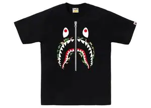A BATHING APE Abc Camo Shark Tee Shirt - Black/green/silver