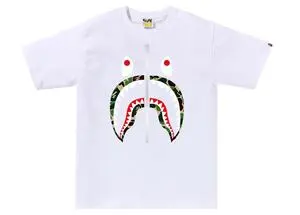 A BATHING APE Abc Camo Shark Tee Shirt White/green/silver