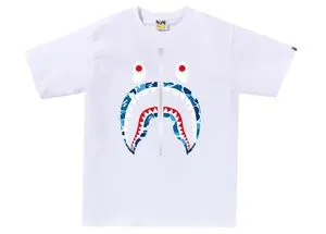 A BATHING APE Abc Camo Shark Tee Shirt - White/blue/silver