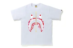 A BATHING APE Abc Camo Shark Tee Shirt White/pink/gold