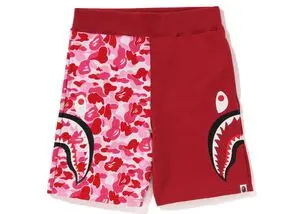 A BATHING APE Abc Camo Side Shark Sweat Shorts - Pink/red