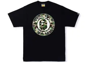A BATHING APE Abc Camo Single Busy Works Tee Shirt Black Green