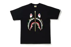 A BATHING APE Abc Camo Shark Tee Shirt - Black/green/gold