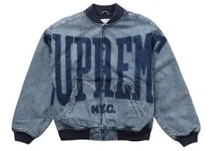 Supreme Washed Knockout Denim Varsity Jacket - Washed Blue